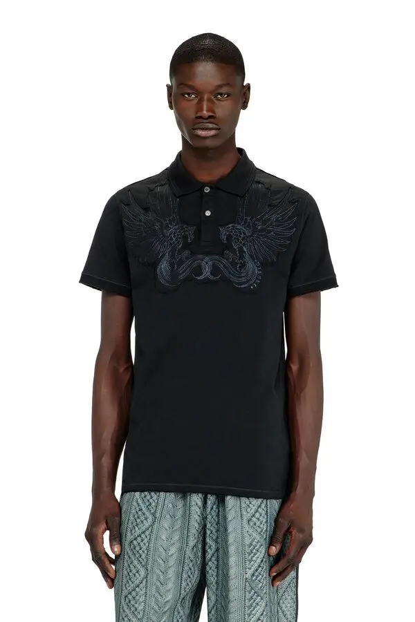 DIESEL® Cotton Polo With Embroidered Patch - Black