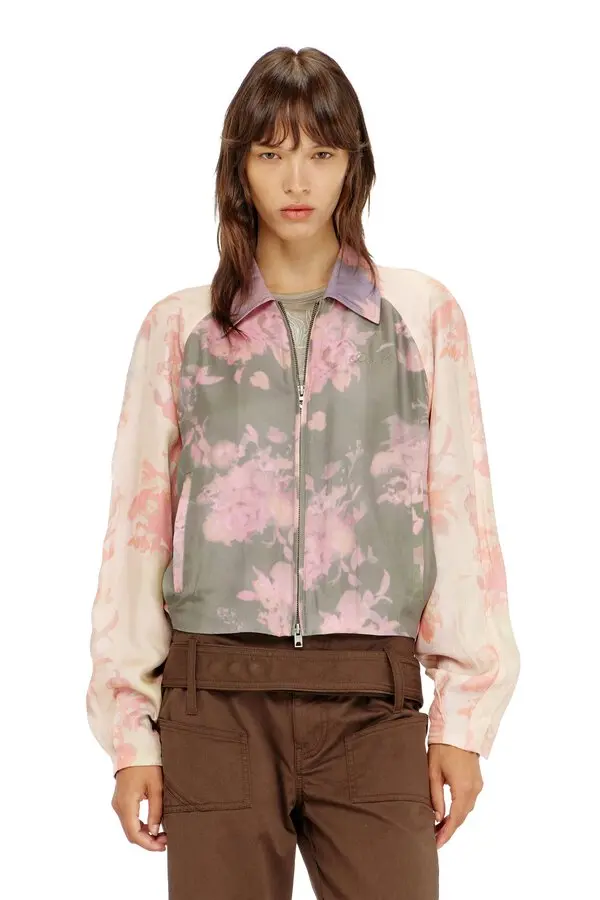 DIESEL® Floral Crinkled Acetate Bomber Jacket - Multicolor