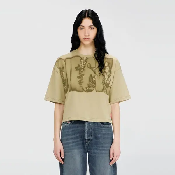 DIESEL® Cropped T-shirt With Digital Print - Green