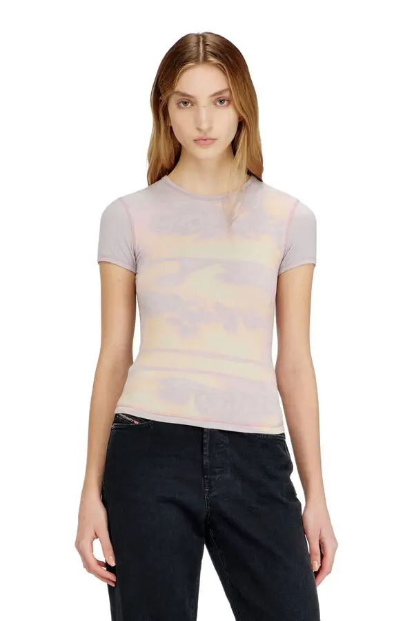 DIESEL® Slim Fit Rib Knit Graphic Print Top - Violet