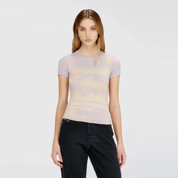 DIESEL® Slim Fit Rib Knit Graphic Print Top - Violet