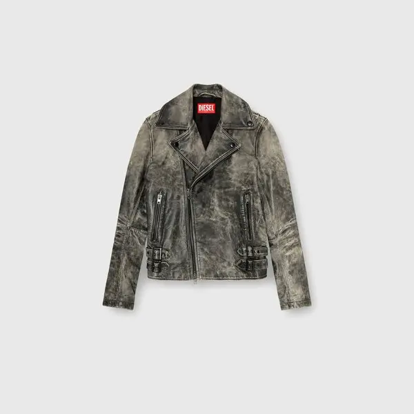 DIESEL® Treated Leather Biker Jacket - Grey