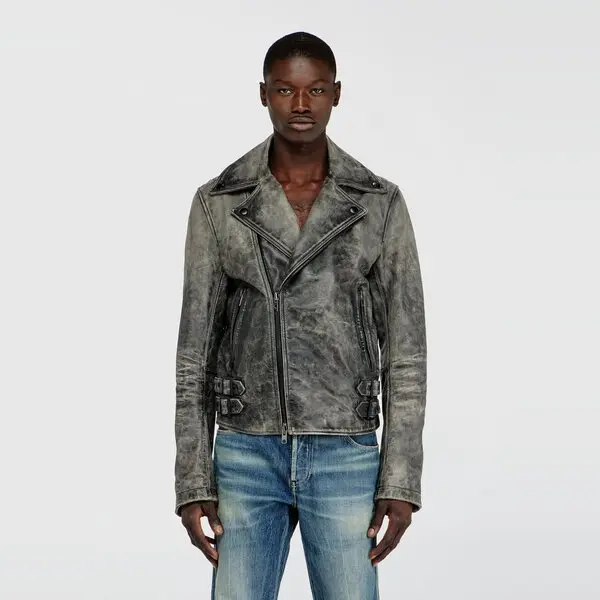 DIESEL® Treated Leather Biker Jacket - Grey