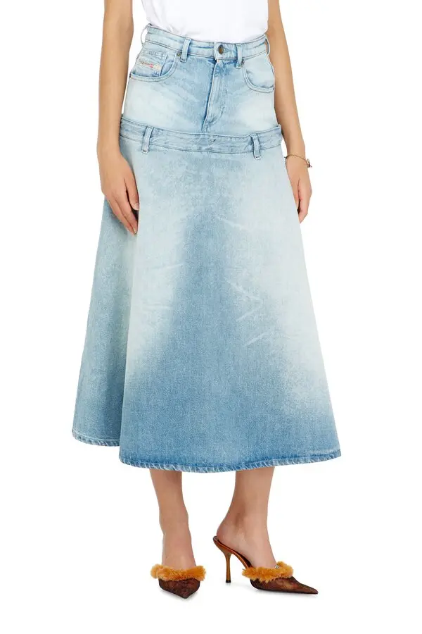 DIESEL® Layered Denim Midi Skirt - Blue
