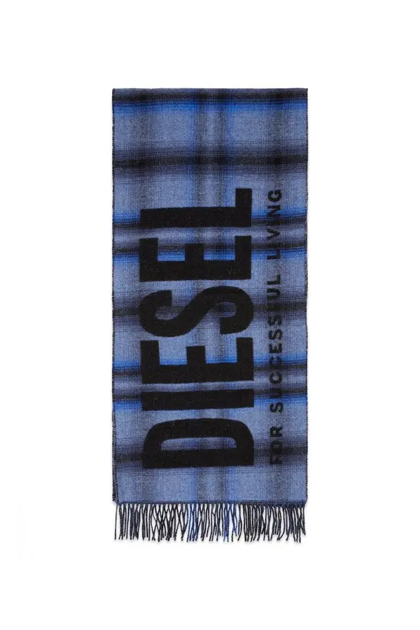 DIESEL® Wool-blend Scarf With Check Pattern - Blue