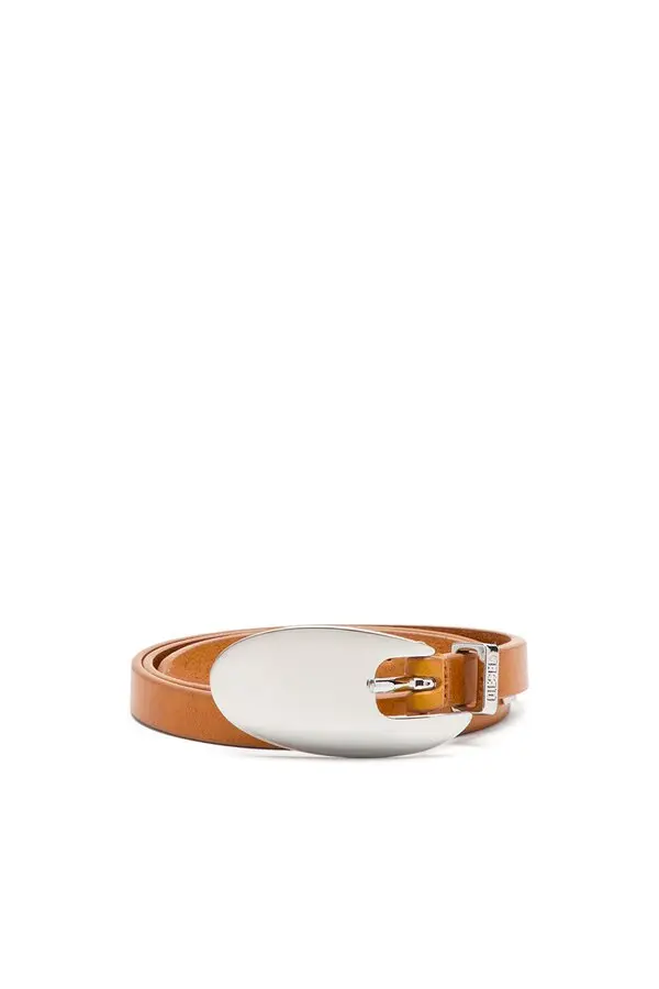 DIESEL® Slim Leather Belt With Sculptural Buckle - Brown