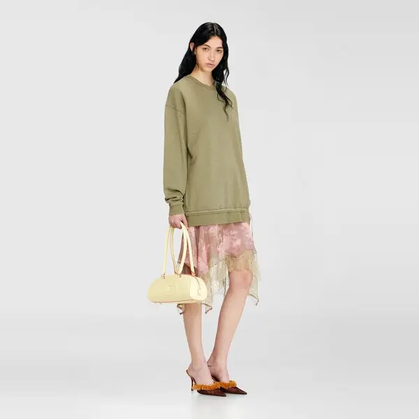 DIESEL® Asymmetrical Layered Sweatshirt Dress With Chiffon And Lace Skirt - Multicolor