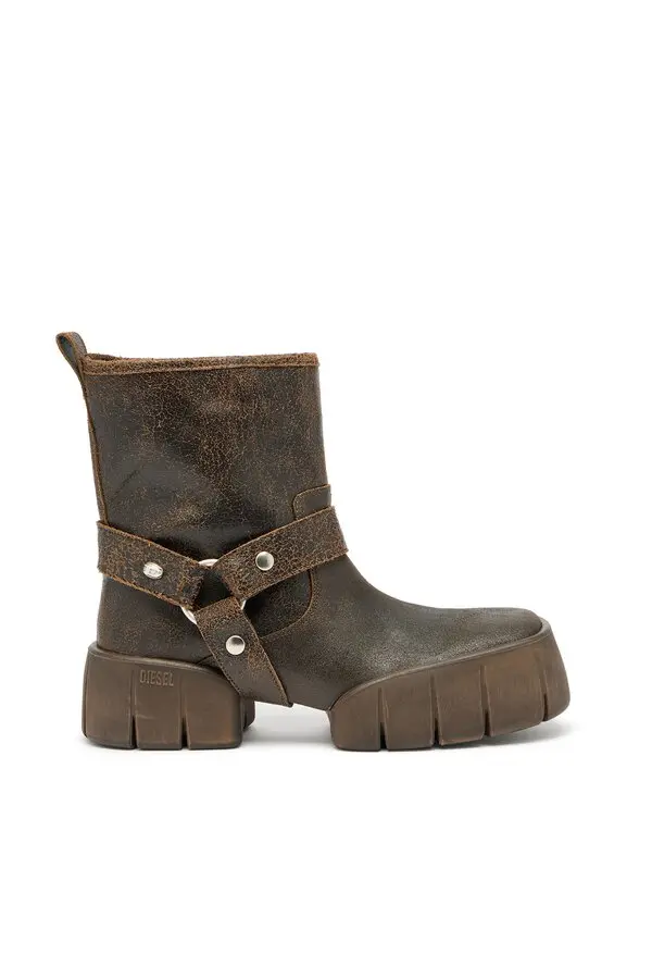 DIESEL® Crackle Leather Biker Boots