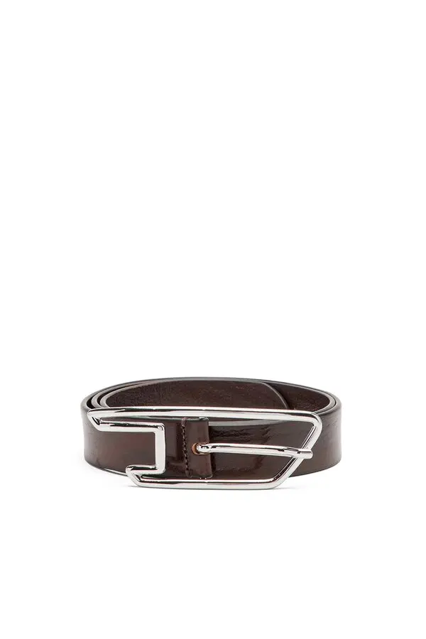 DIESEL® 3cm Waxed Leather Belt With D Buckle - Brown