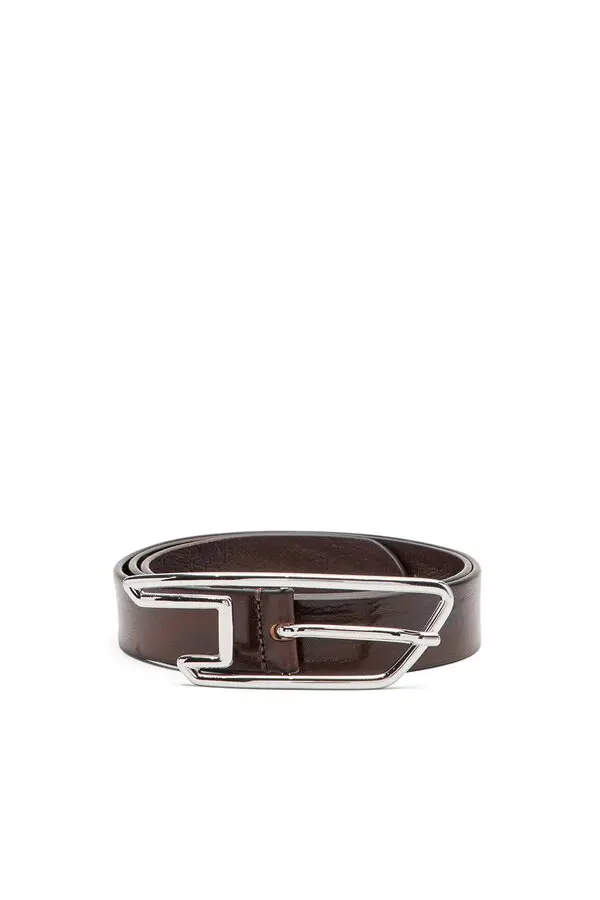 DIESEL® Waxed Leather Belt With D Buckle - Brown