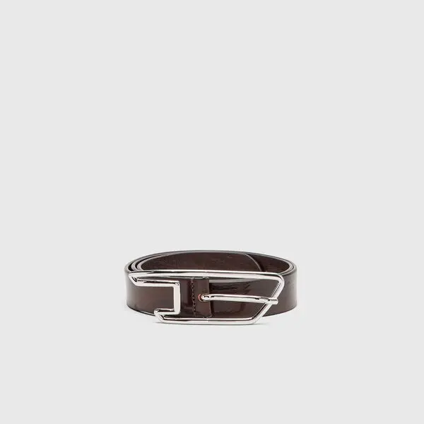 DIESEL® Waxed Leather Belt With D Buckle - Brown