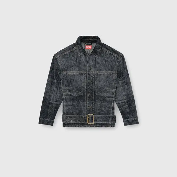DIESEL® Biker-inspired Denim Jacket With Gold-tone Hardware - Grey