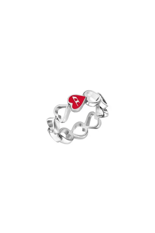 DIESEL® Stainless Steel Heart Motif Band Ring - Silver