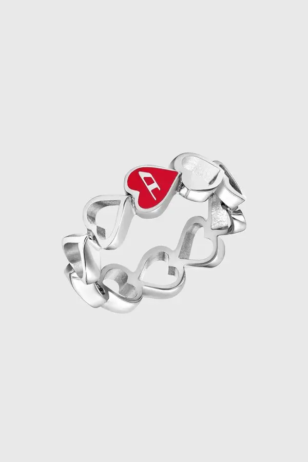 DIESEL® Stainless Steel Heart Motif Band Ring - Silver