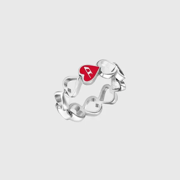DIESEL® Stainless Steel Heart Motif Band Ring - Silver