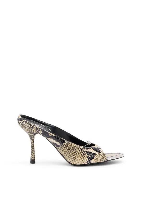 DIESEL® D-diam's High Leather Mule With Snakeskin Effect And Oval D Plaque - Multicolor