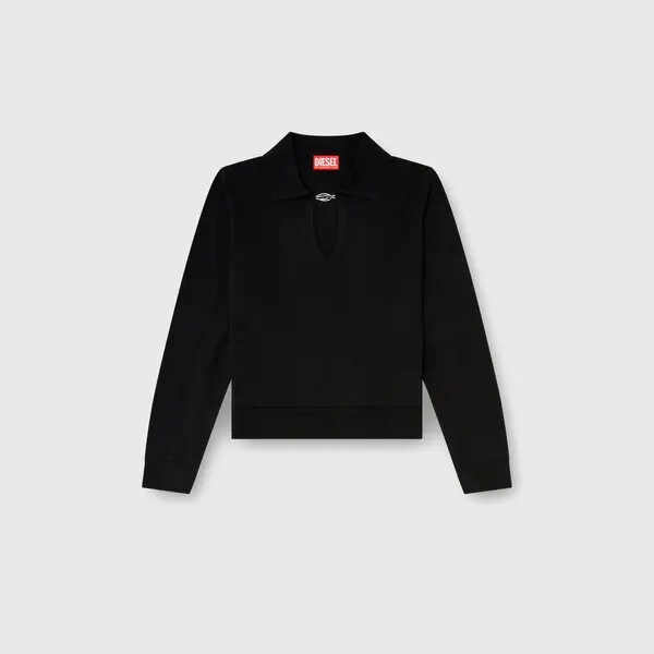 DIESEL® Silk-blend Polo Jumper With Oval D Plaque - Black