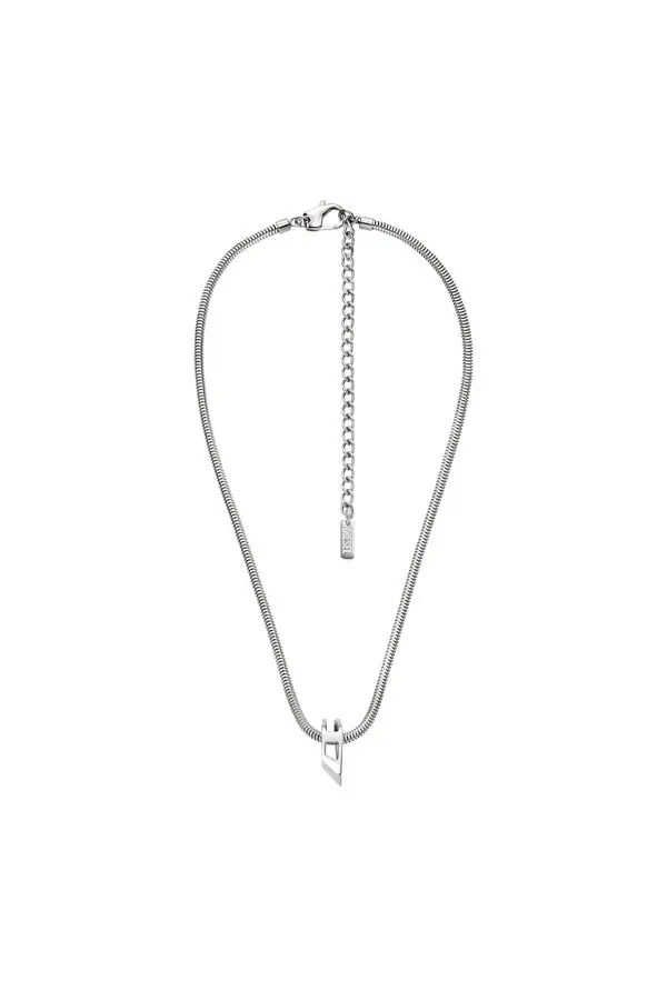 DIESEL® Stainless Steel Link Chain Necklace With D Logo Pendant - Silver