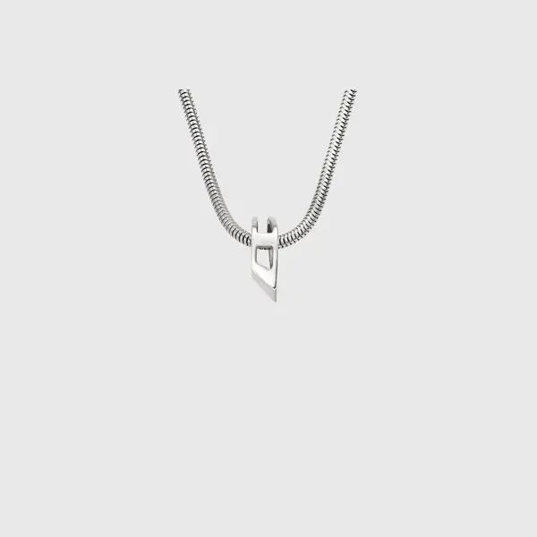 DIESEL® Stainless Steel Link Chain Necklace With D Logo Pendant - Silver