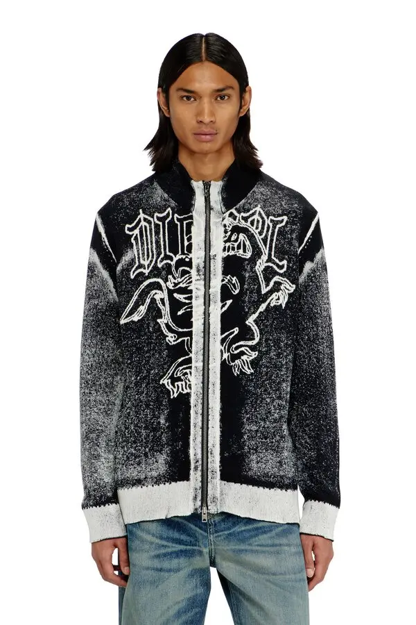 DIESEL® Treated Zip Cardigan With Griffin Motif - Multicolor