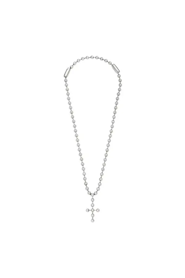 DIESEL® Stainless Steel Ball Chain Necklace With Cross Pendant - Silver