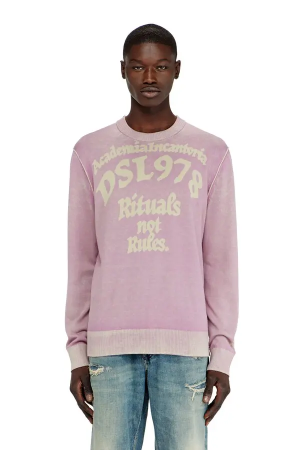 DIESEL® 100% Organic Cotton Jumper With Slogan Print - Violet