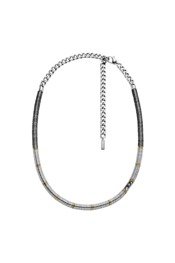 DIESEL® Stainless Steel And Hematite Beaded Necklace - Silver