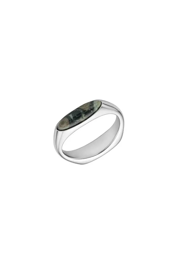 DIESEL® Stainless Steel Signet Ring With Natural Jasper - Silver