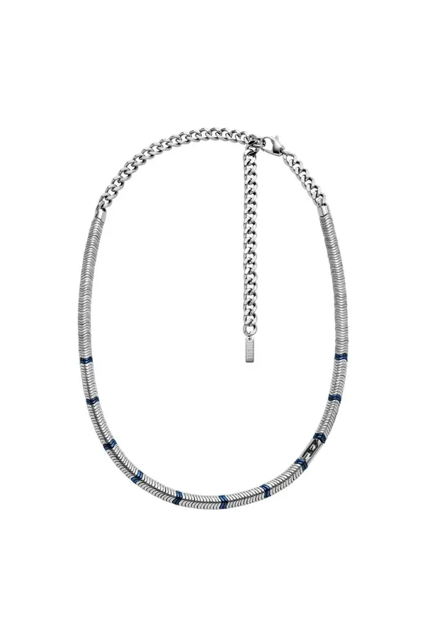 DIESEL® Stainless Steel And Hematite Beaded Necklace With Lobster Clasp - Silver