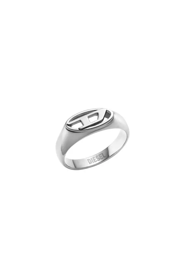 DIESEL® Stainless Steel Oval D Logo Signet Ring - Silver