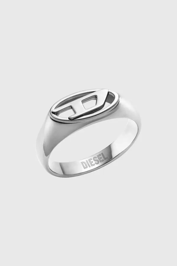 DIESEL® Stainless Steel Oval D Logo Signet Ring - Silver