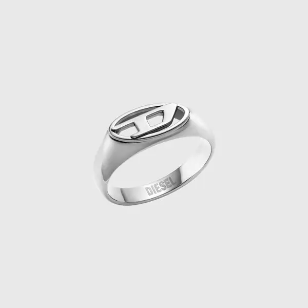 DIESEL® Stainless Steel Oval D Logo Signet Ring - Silver
