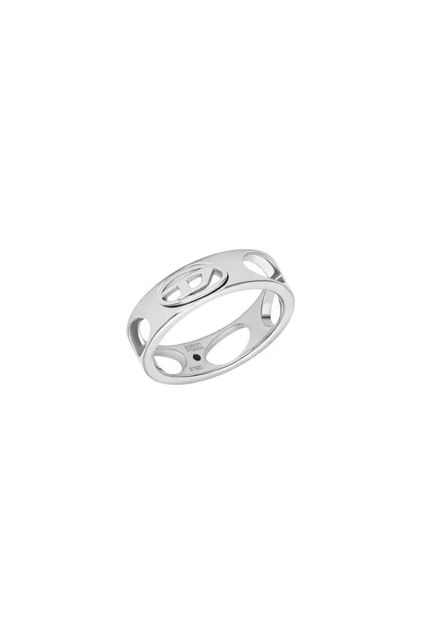 DIESEL® Stainless Steel Band Ring With Oval-d Logo - Silver