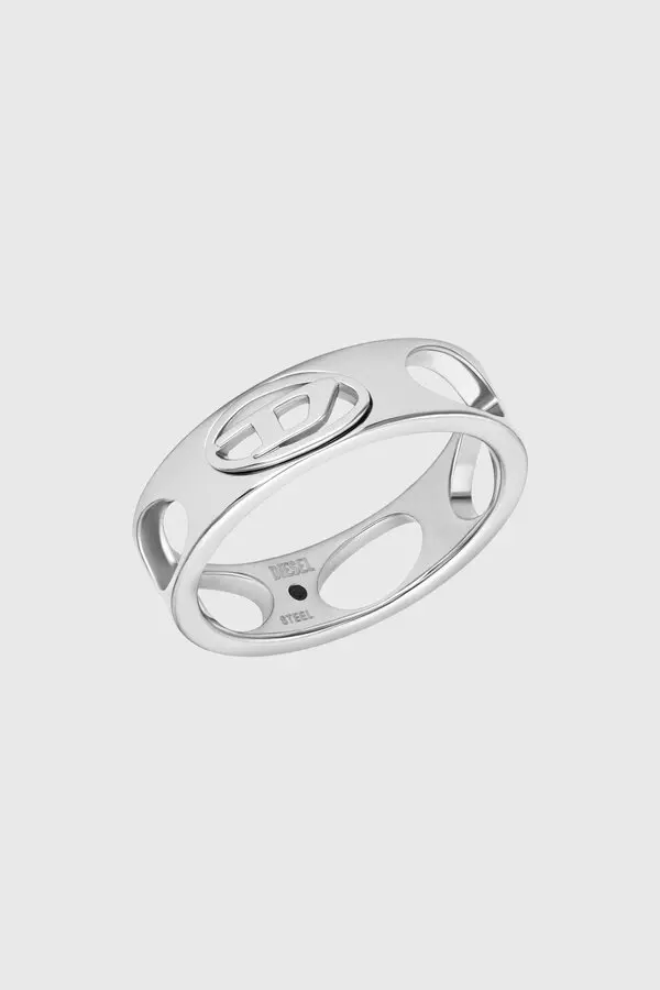 DIESEL® Stainless Steel Band Ring With Oval-d Logo - Silver