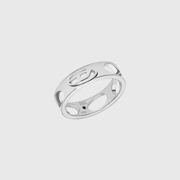 DIESEL® Stainless Steel Band Ring With Oval-d Logo - Silver