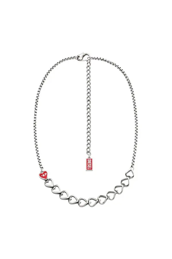 DIESEL® Stainless Steel Chain Necklace With Heart Motifs - Silver