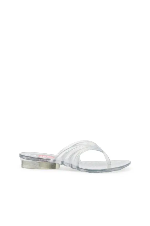 DIESEL® Sculptural Flip-flops With Block Heel And Monogram Detail - Silver