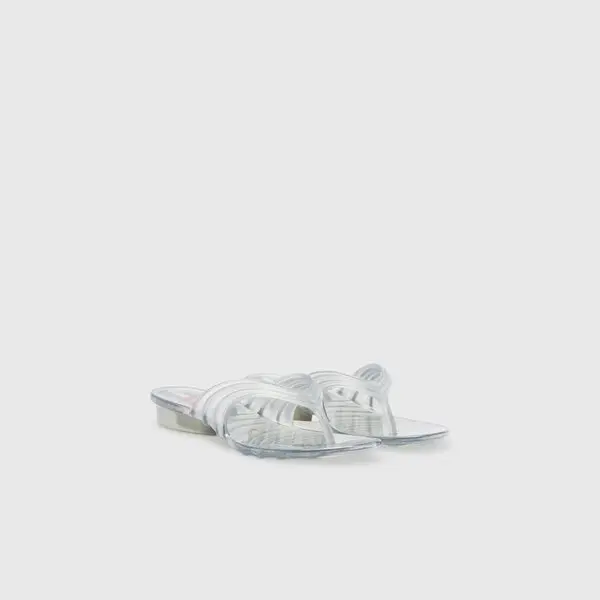DIESEL® Sculptural Flip-flops With Block Heel And Monogram Detail - Silver