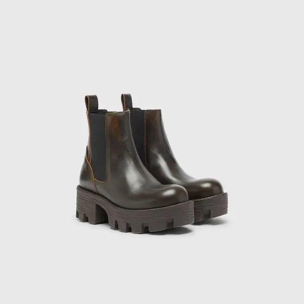 DIESEL® D-hammer Polished Leather Chelsea Boots With Chunky Lug Sole - Brown