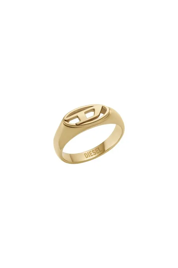 DIESEL® Tone Stainless Steel Signet Ring With Oval D Logo - Gold