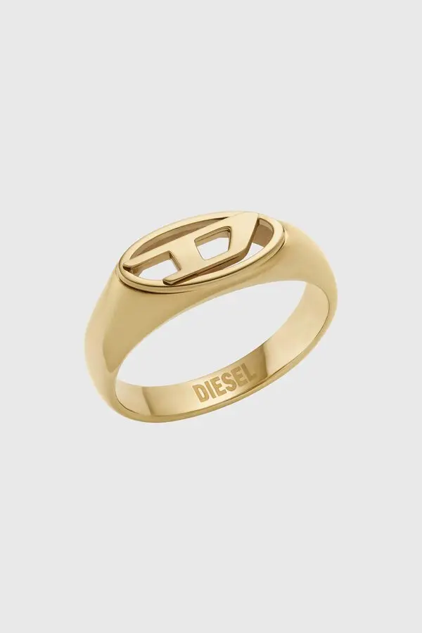 DIESEL® Tone Stainless Steel Signet Ring With Oval D Logo - Gold