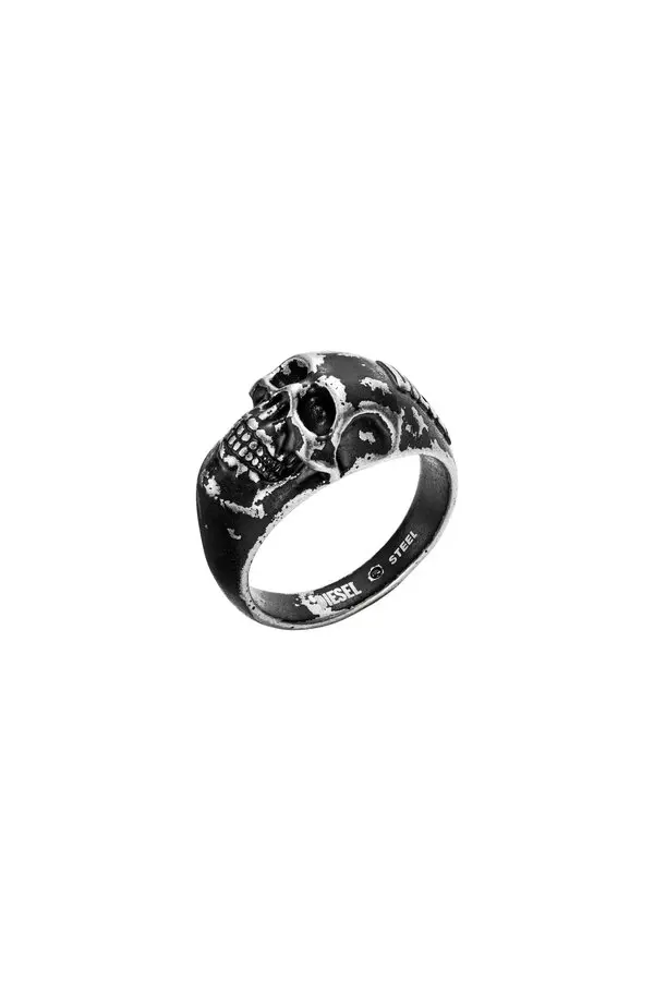 DIESEL® Stainless Steel Skull Motif Ring - Black