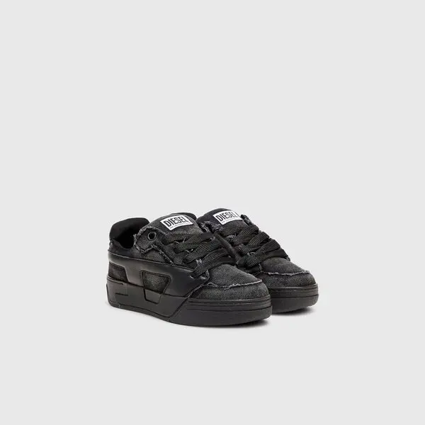 DIESEL® S-ollie Washed Denim And Leather Sneakers - Black
