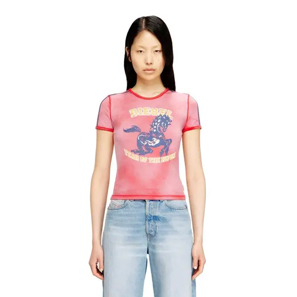 DIESEL® Year Of The Horse Graphic Print Stretch Cotton T-shirt - Red