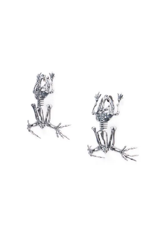 DIESEL® Frog Skeleton Effect Metal Drop Earrings - Silver
