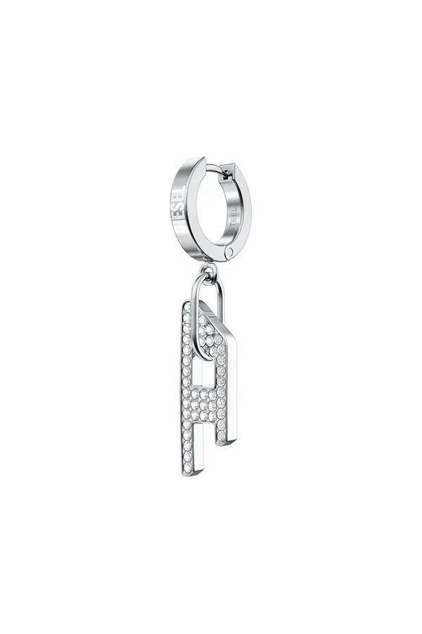 DIESEL® Stainless Steel Glitz D Drop Earring - Silver