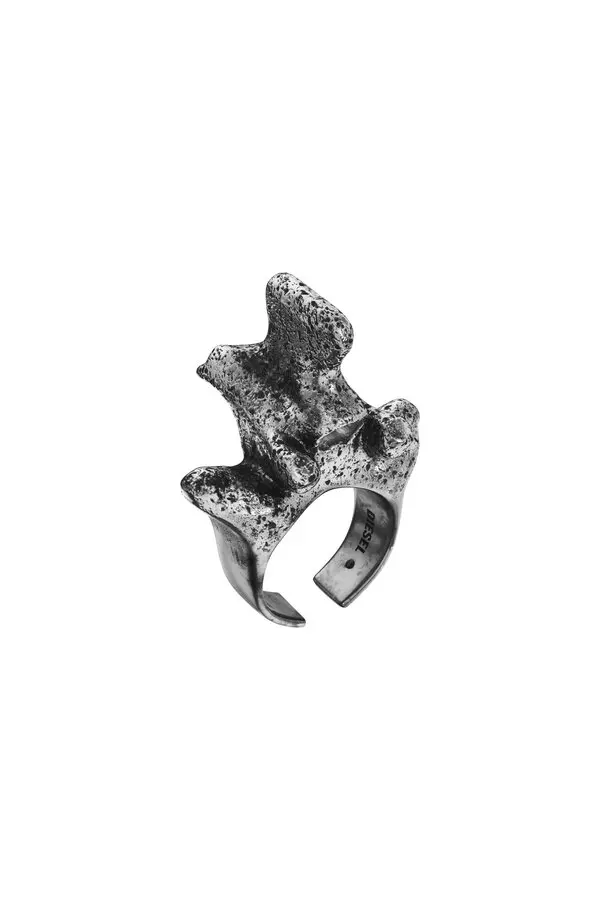 DIESEL® Silver-tone Statement Ring With Bone-inspired Component - Grey