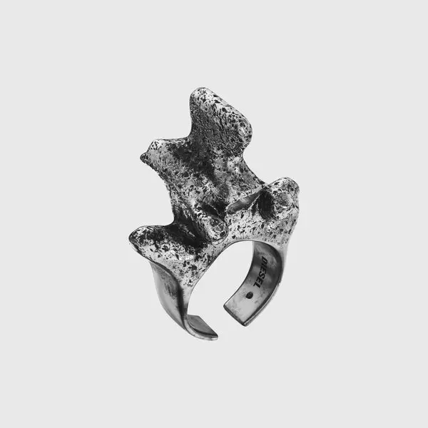 DIESEL® Silver-tone Statement Ring With Bone-inspired Component - Grey