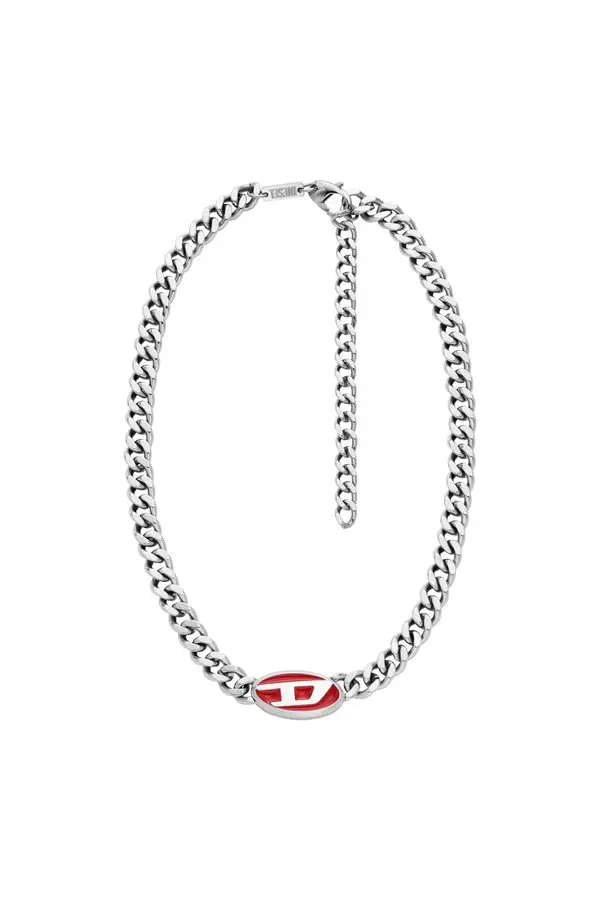 DIESEL® Stainless Steel Chain Necklace With Enamel Pendant - Silver