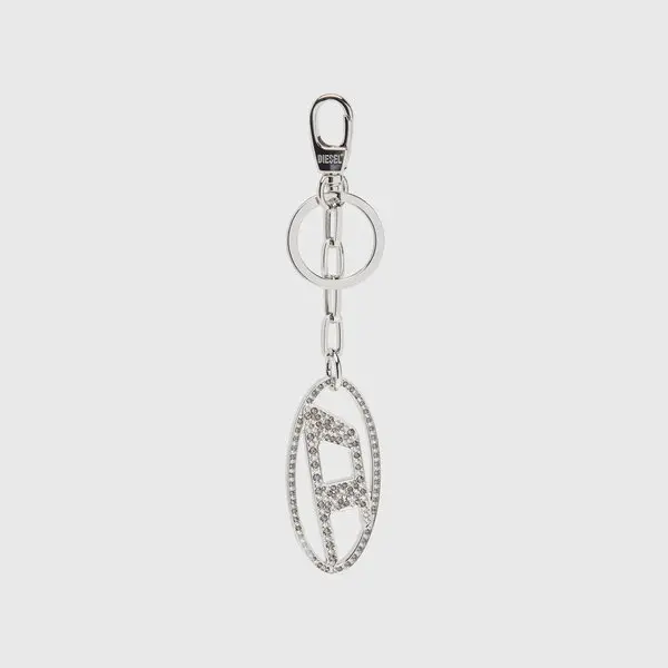 DIESEL® Metal Oval D Keyring With Crystals - Silver